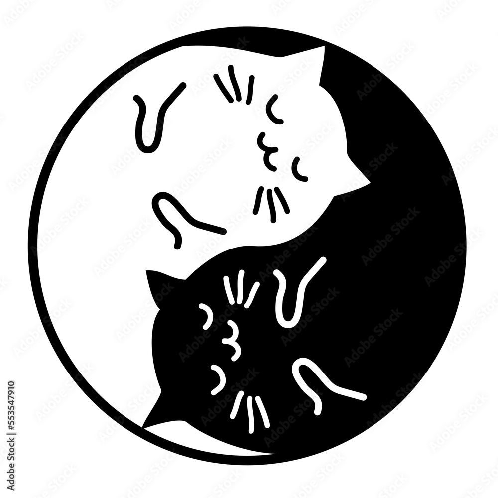 Yin yang, cute cats, cat lovers concept, black and white illustration ...