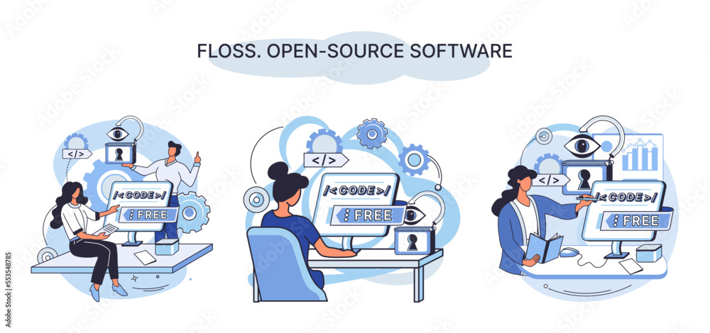 FLOSS. Open source software. Free product anyone can freely ...