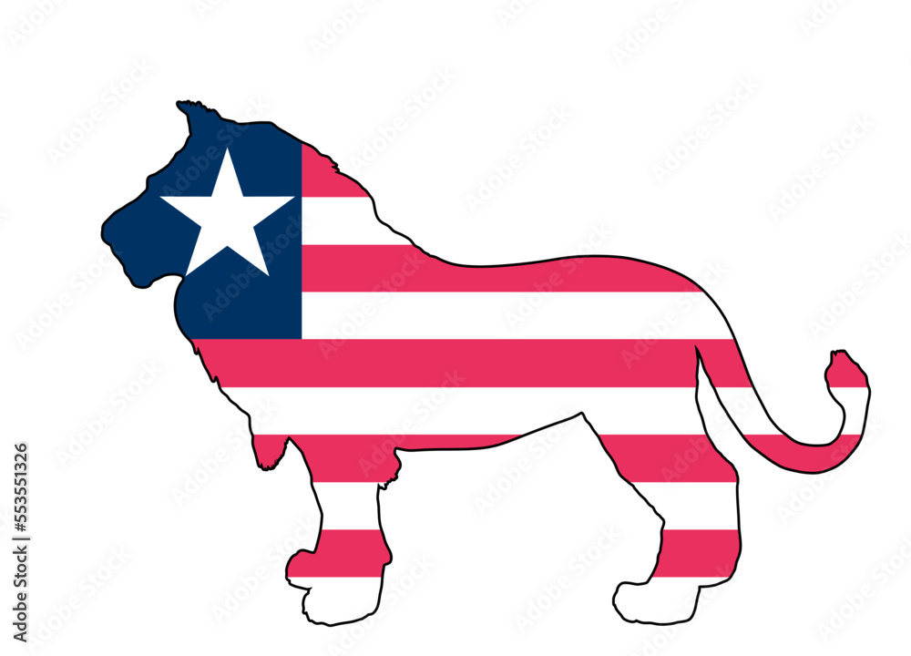 Liberia flag over lion animal vector silhouette illustration isolated ...