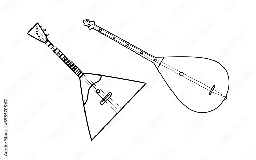 Musical instruments in linear style. Balalaika and Domra illustration ...