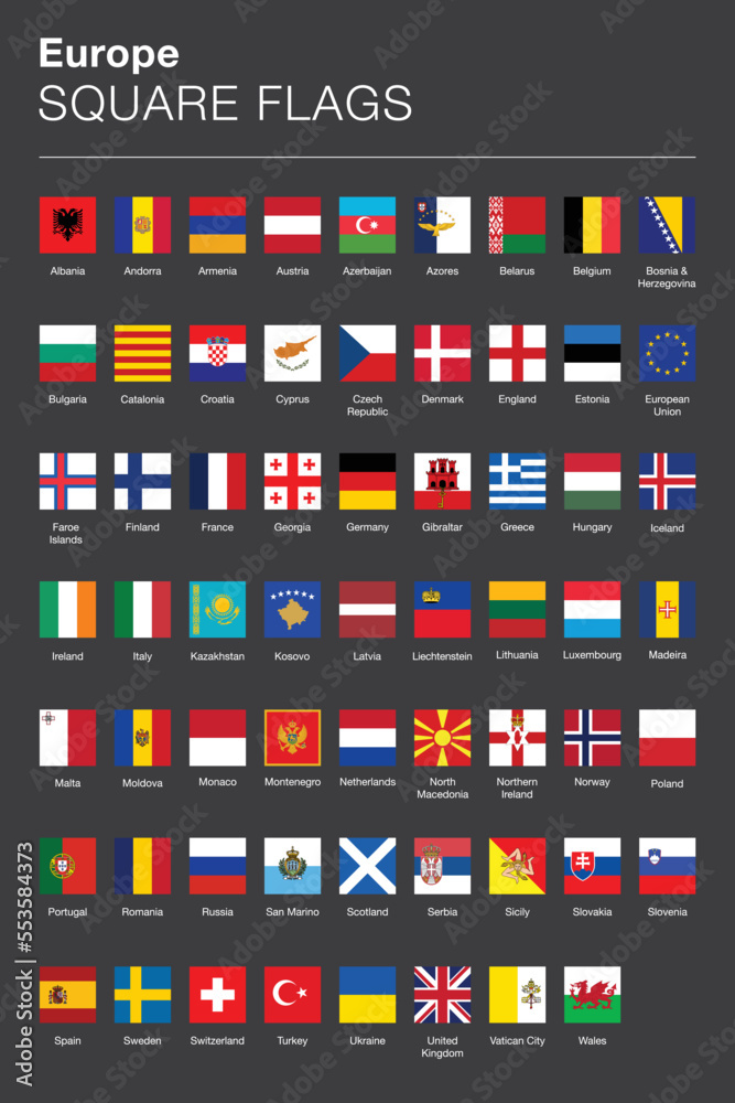 Vector de Stock Square flags of Europe | Icon vector set | includes all ...