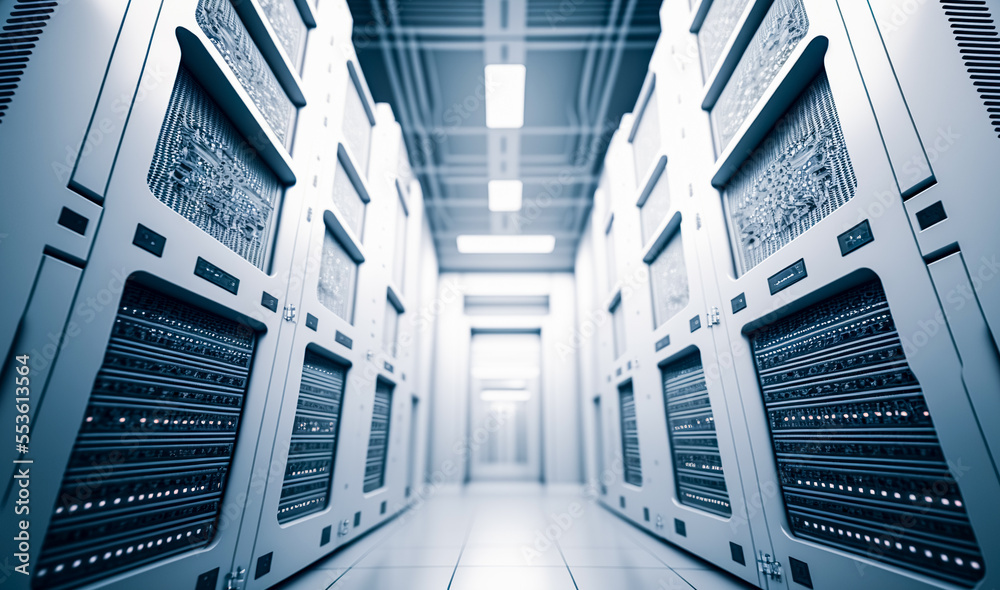 Server racks in computer network security server room data center ...