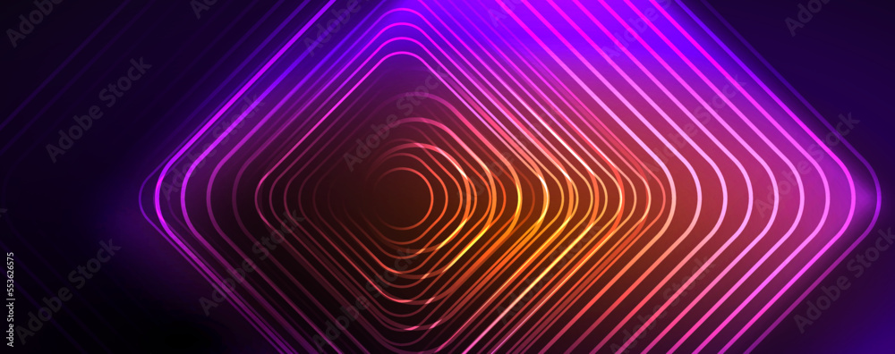 Neon glowing lines and angles, magic energy space light concept. Vector ...