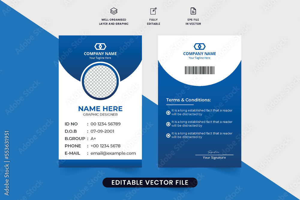 Company identity card template design with dark blue color and ...