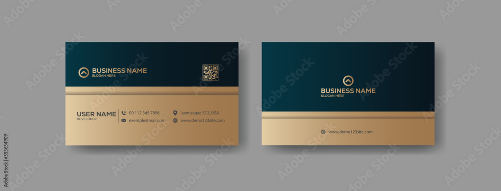Dark blue and golden luxury premium business card design template ...