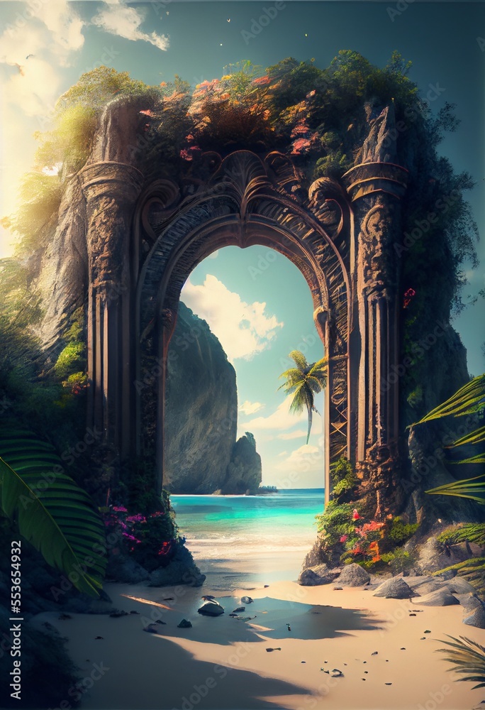 Generative AI render of the gate to paradise Stock Illustration | Adobe ...