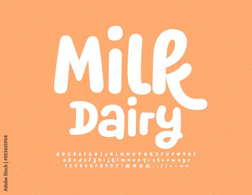 Vector cute emblem Milk Dairy with White Alphabet Letters, Number and ...