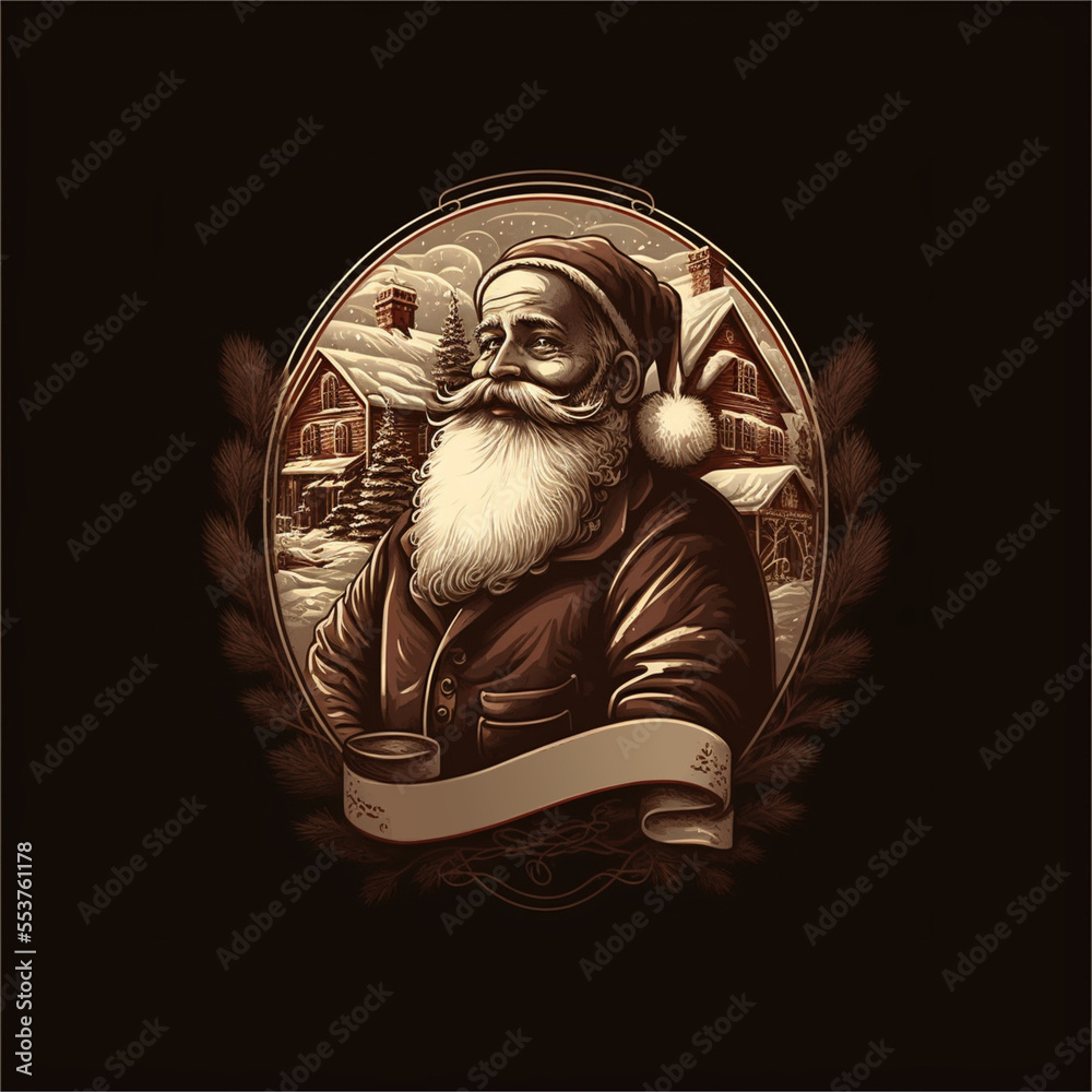 Vintage Christmas logo with stylish Santa Claus. Design of a Christmas ...
