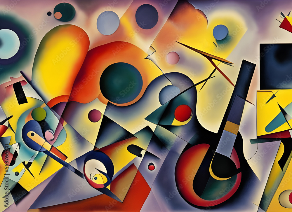 Flamenco themed abstract painting with stylised guitars and musical ...