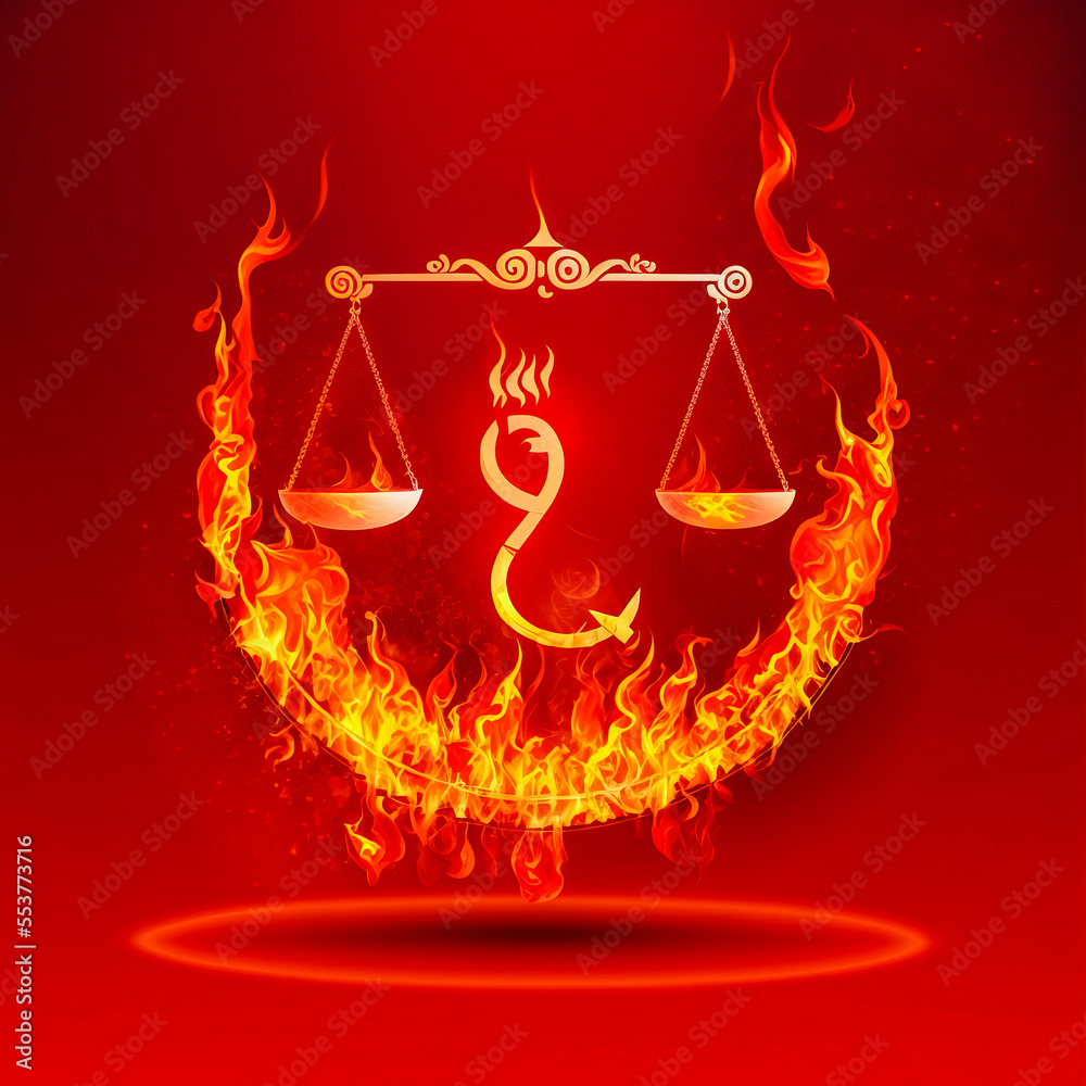 A circle of fire and red flames marks the horoscope of the Libra sign ...