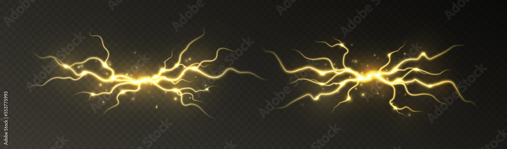 Thunderstorm lightning, thunderbolt strike with sparkles, realistic ...