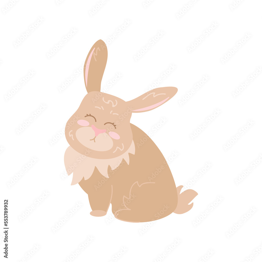 Funny brown rabbit sitting on hind legs white background. Cute bunny ...