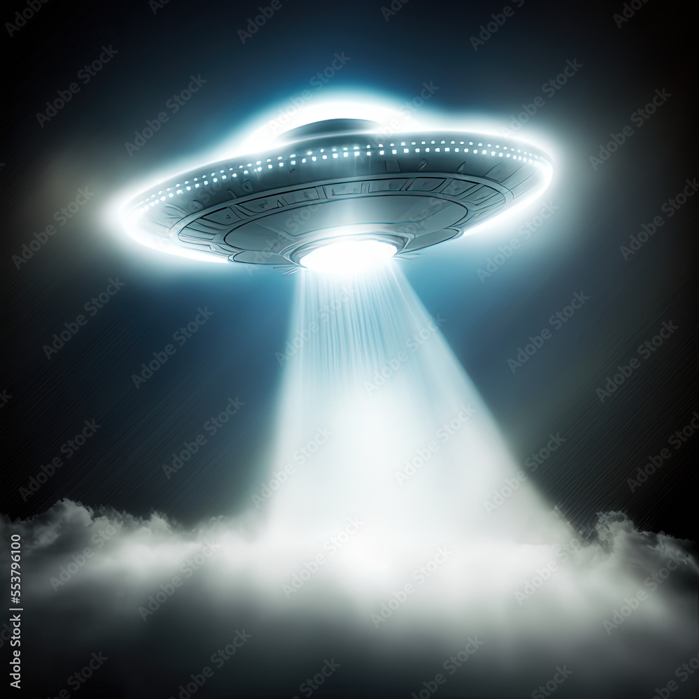 UFO Flying Saucer Alien Abduction Beaming Up | Midjourney Ai Generated Stock Illustration ...