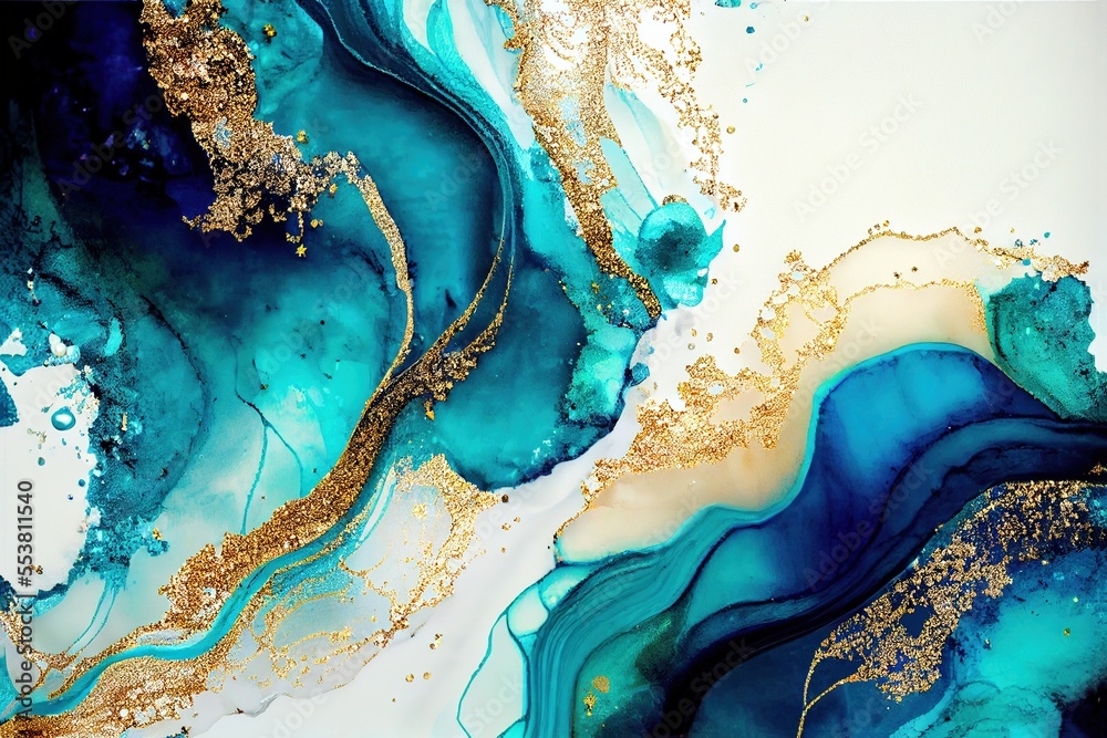 marble aqua blue gold texture, liquid, wallpaper, background Stock ...