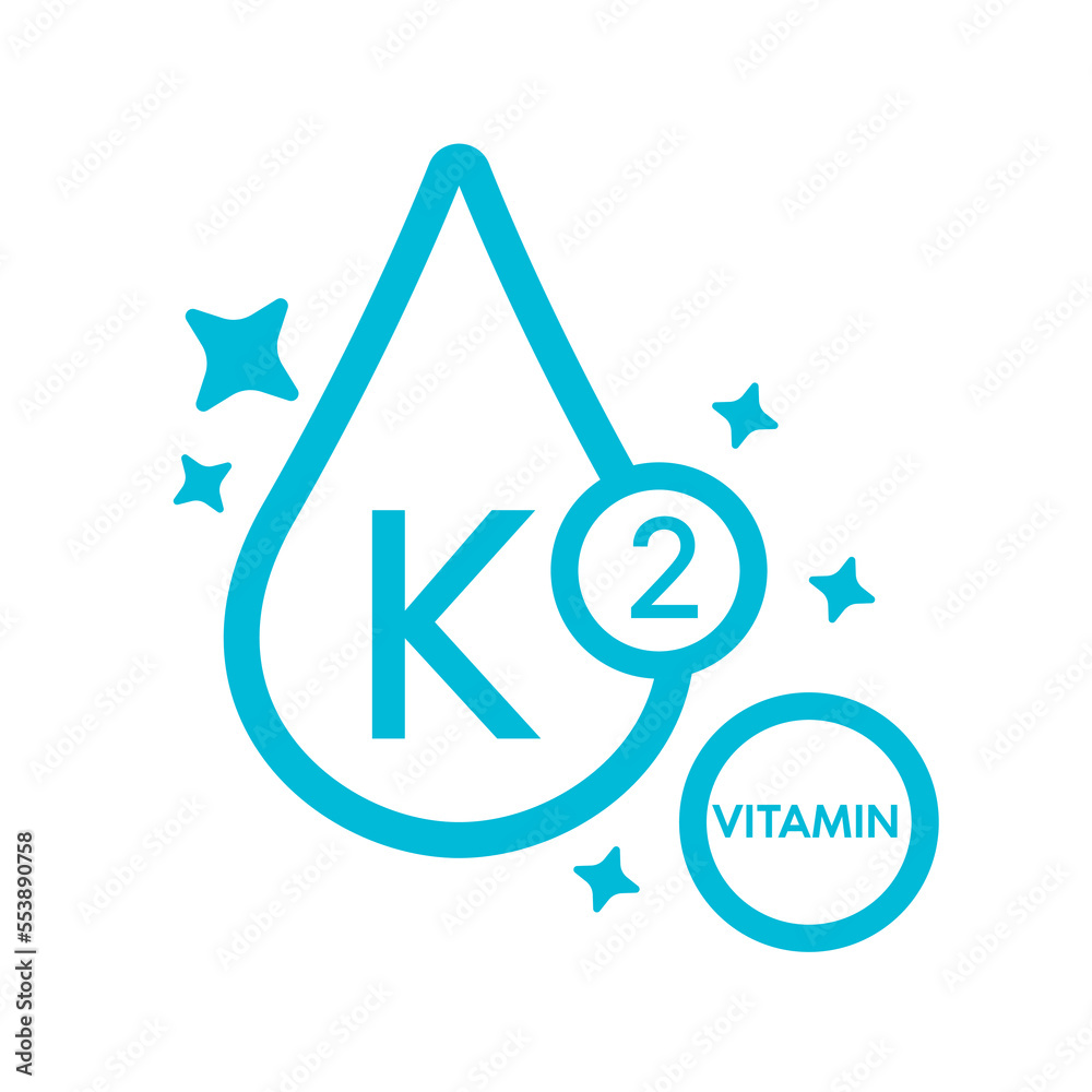 Simple drop water line vitamin K2 icon symbol blue isolated on a white ...