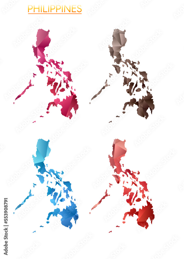 Vector de Stock Set of vector polygonal maps of Philippines. Bright ...