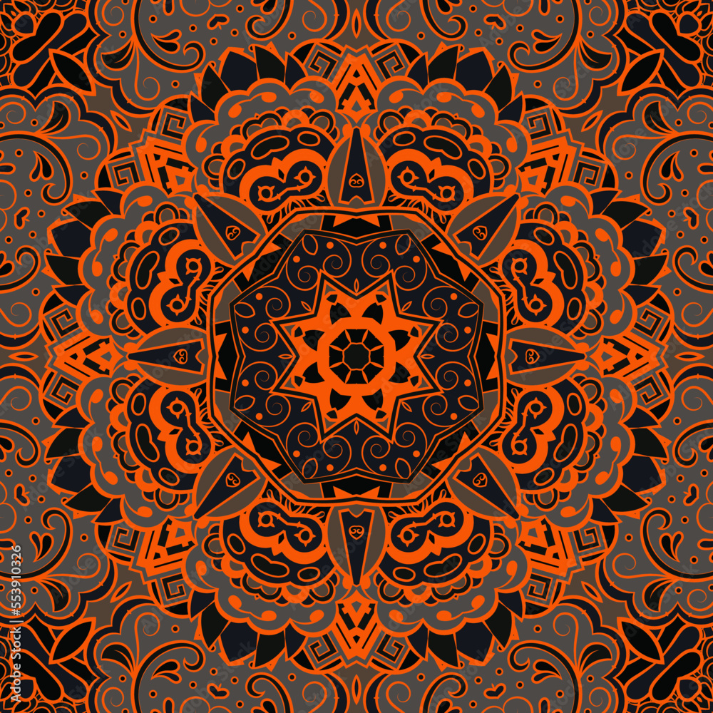 Seamless tile texture. Tracery mehndi design image. Dark toxic colors ...