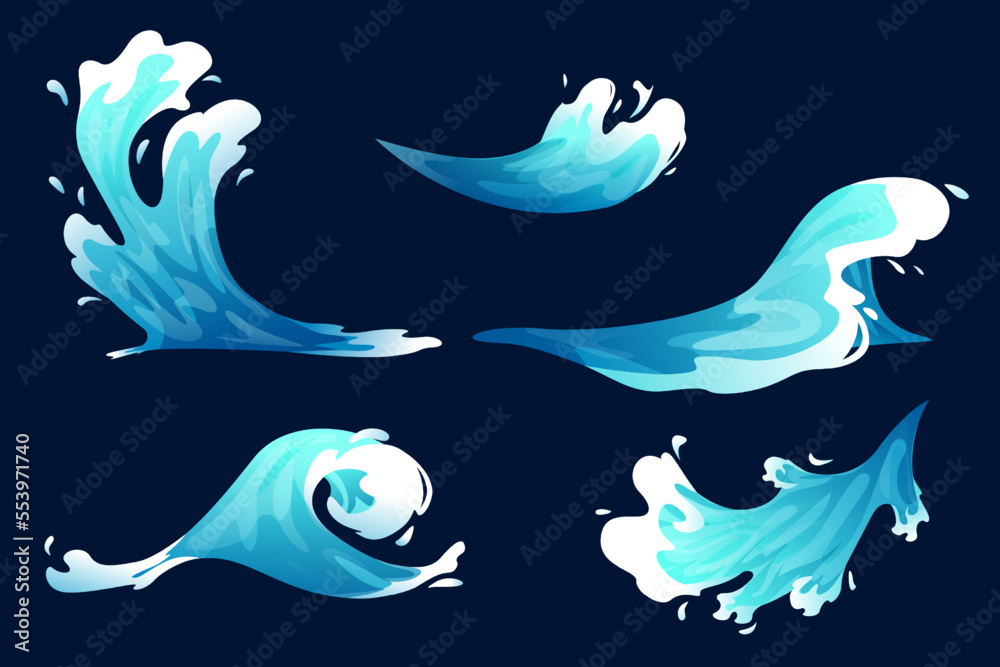 Water splash, vfx game cartoon video effects set. Cartoon blue ocean or ...