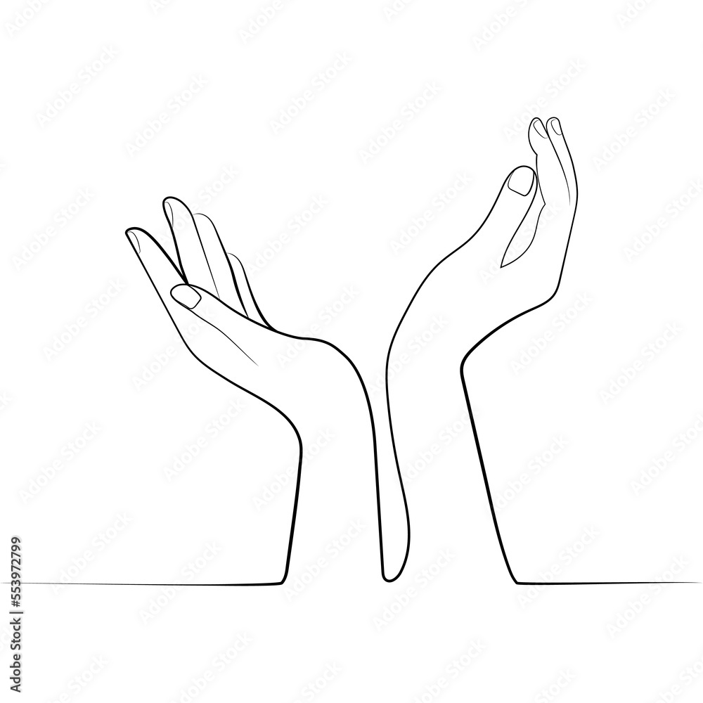 Cupped hands Continuous line drawing,vector illustration.Open empty ...