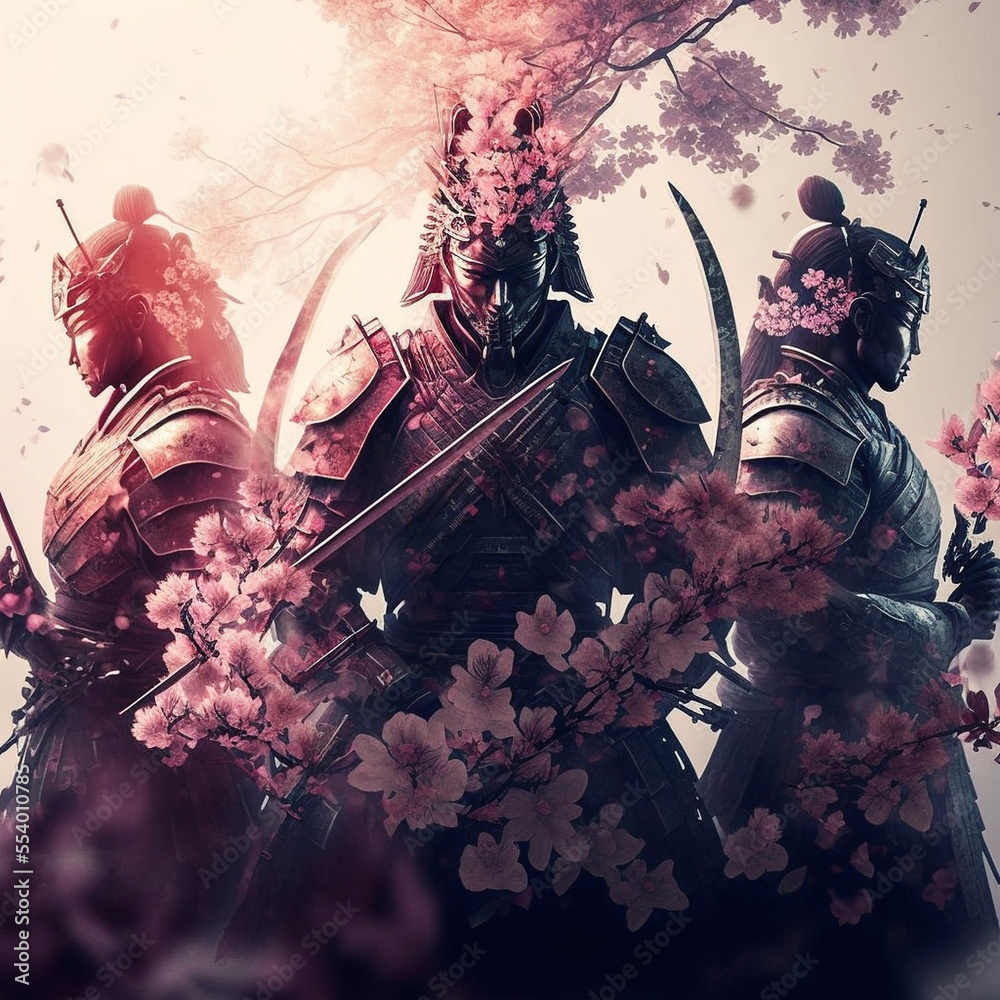 Samurai concept with cherry blossom from Japan. Designed using ...