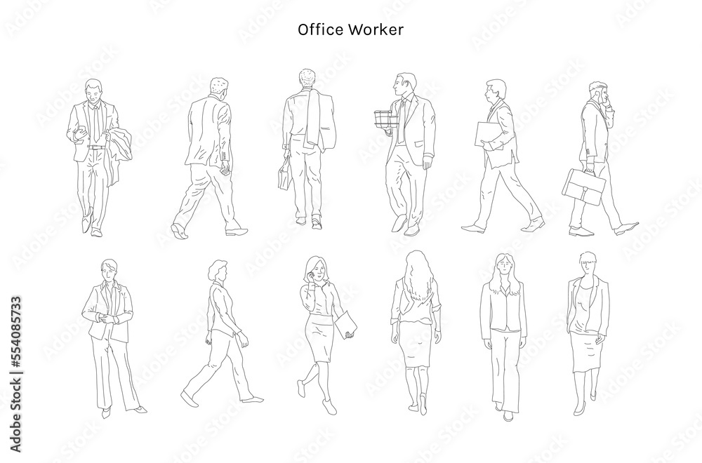 Business people line cad art. Vector illustration of business men and ...