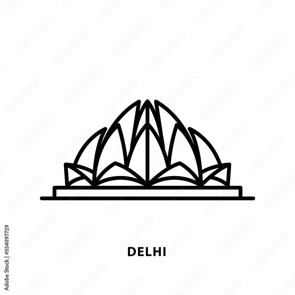 Indian city icon. Lotus Temple. Delhi. Minimal vector illustration ...
