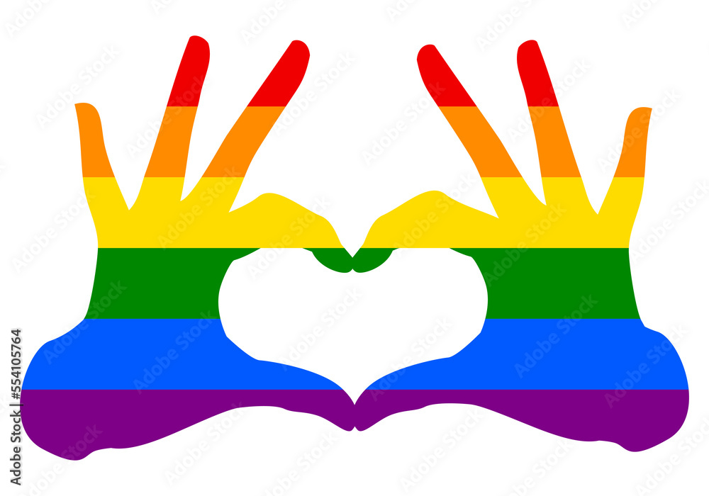 Heart hand sign, rainbow hands, LGBT, LGBTQ concept, illustration over ...