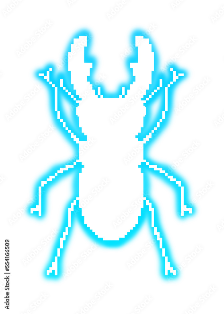 Stag beetle silhouette glowing in pixel art blue Stock Illustration ...