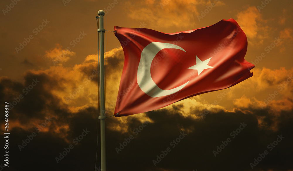 Turkish Flag, Sunset and waving Turkish Flag - Turkey Stock ...