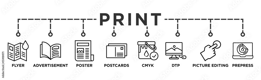 Print banner web icon vector illustration concept with icon of flyer ...