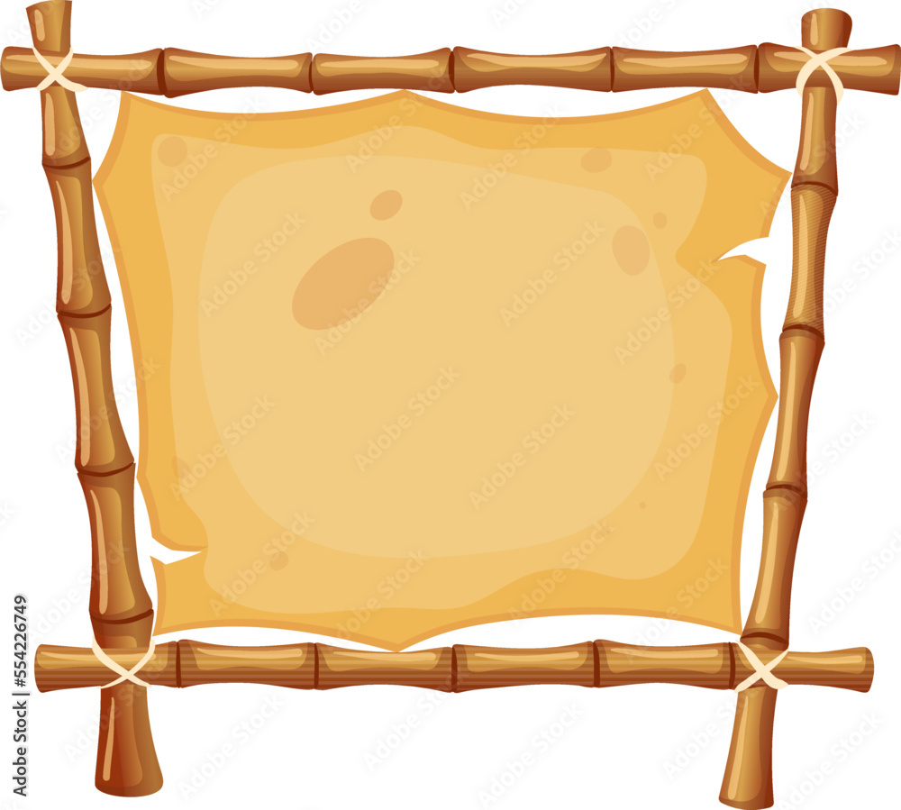 bamboo frame signboard cartoon. wooden tropical rope, stick border ...