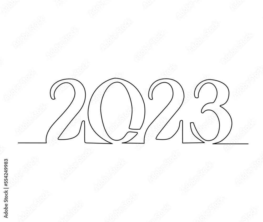 Continuous one line drawing of 2023. 2023 handwritten lettering new ...