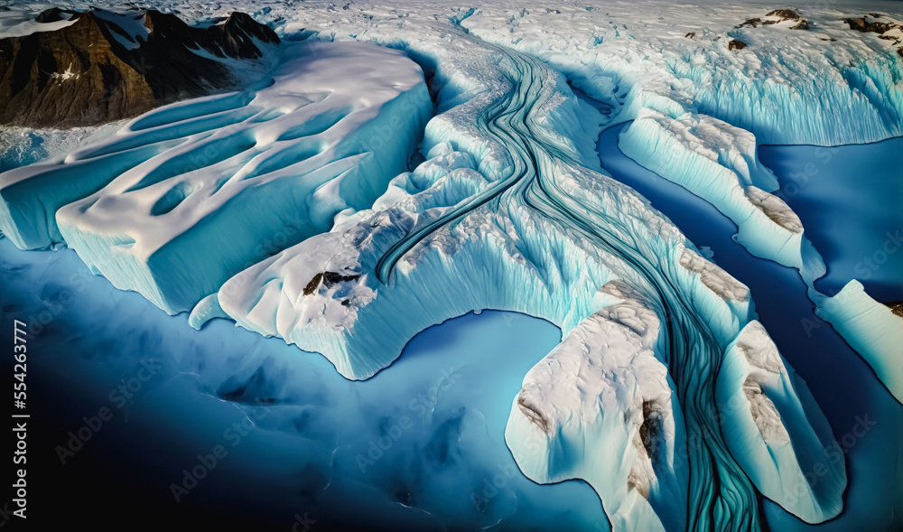 Greenland ice sheet. The Ice Cap crossing through striking glacier ...