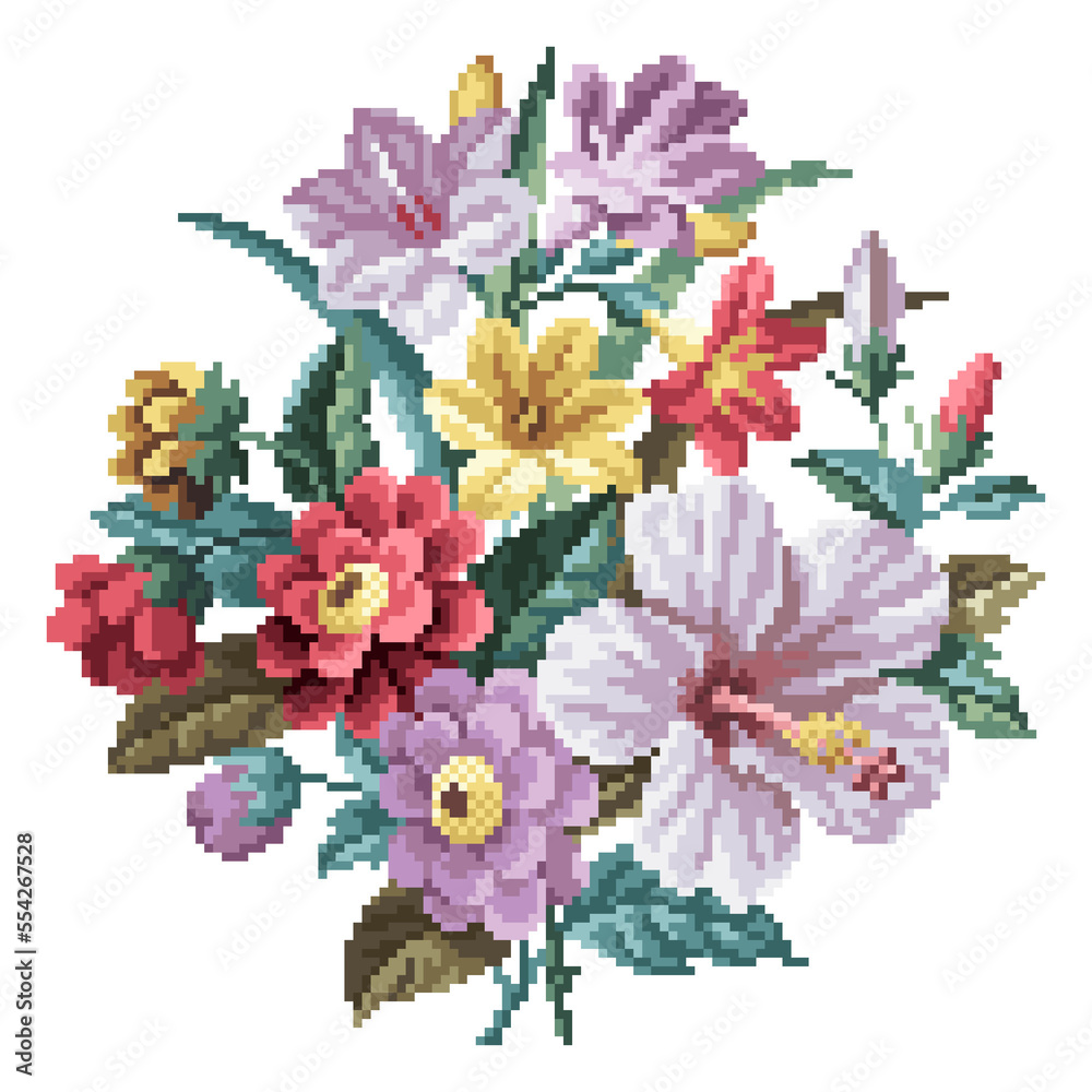 Pixel art - Flower bouquet Stock Illustration | Adobe Stock