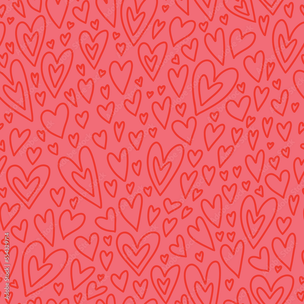 Seamless pattern background with hand drawn heart outline doodles. Cute ...