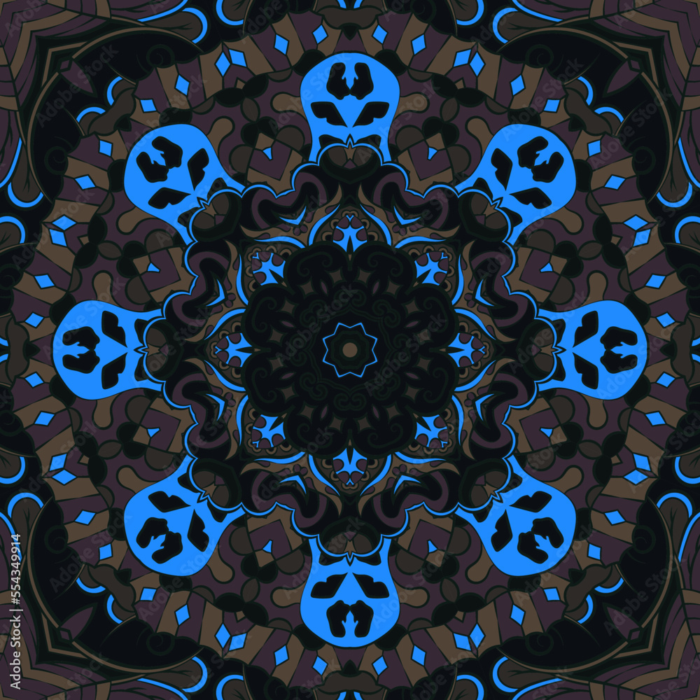 Seamless tile texture. Tracery mehndi design image. Dark toxic colors ...