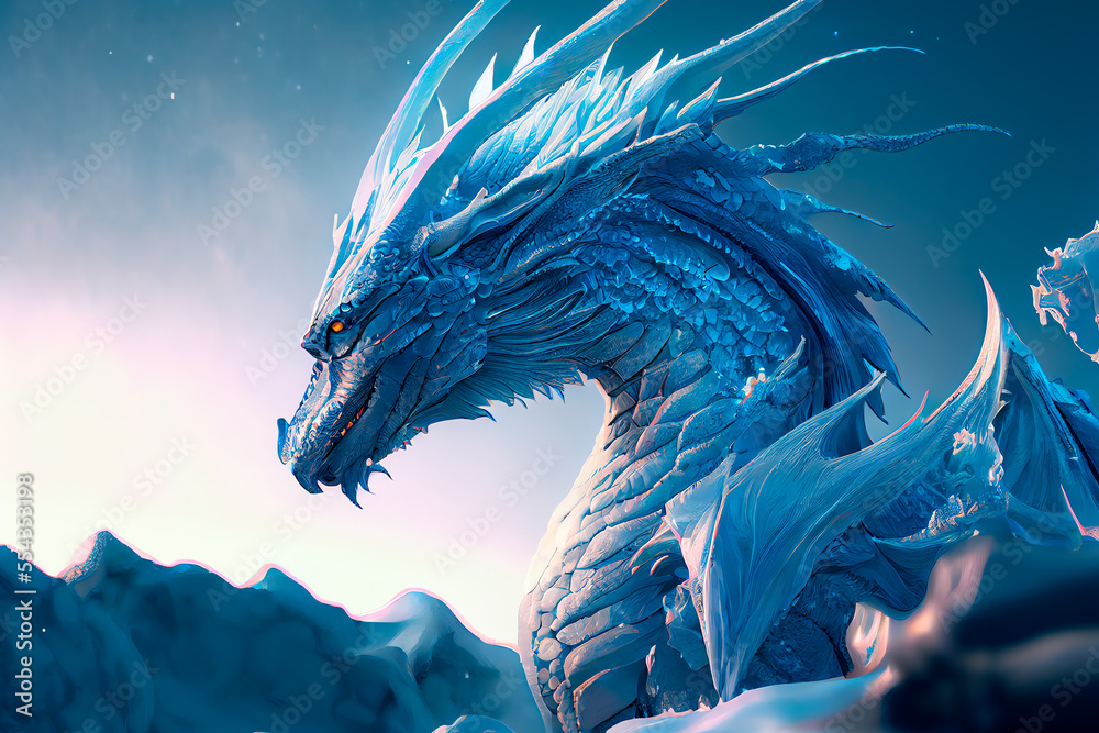 Ice Dragon head in frozen lands Fantasy art. Generative AI Stock ...