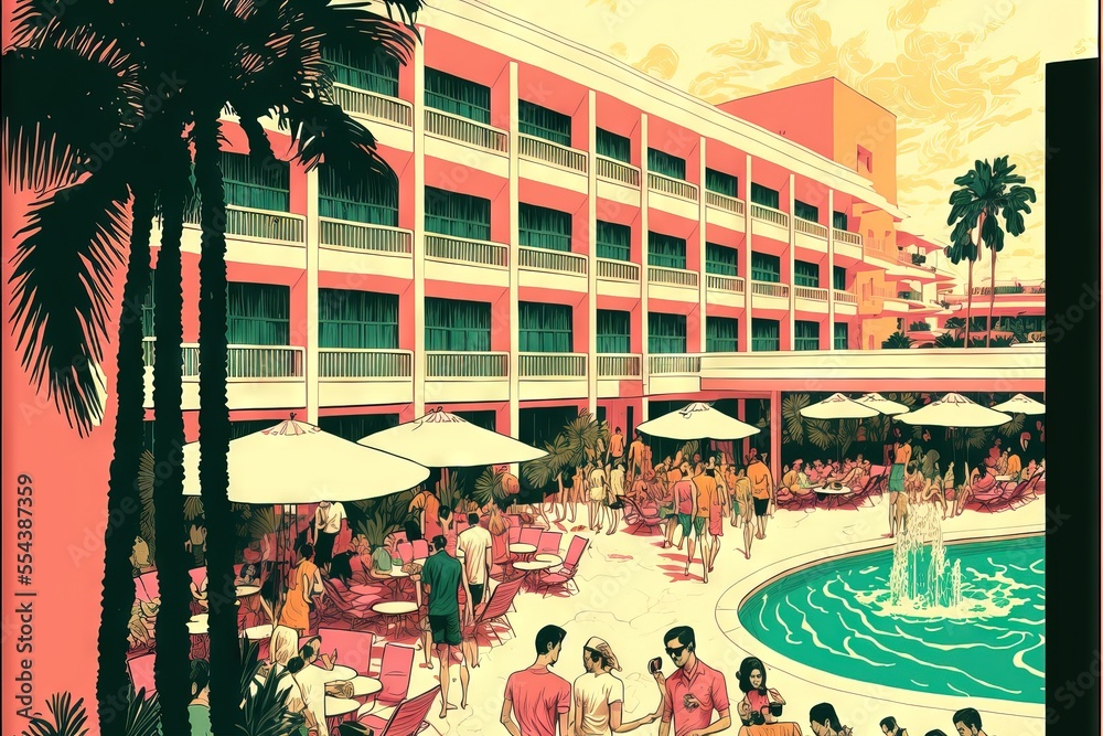 Vintage Vacation on Acapulco, in a Pool Party Scene, With Bar, Fancy ...