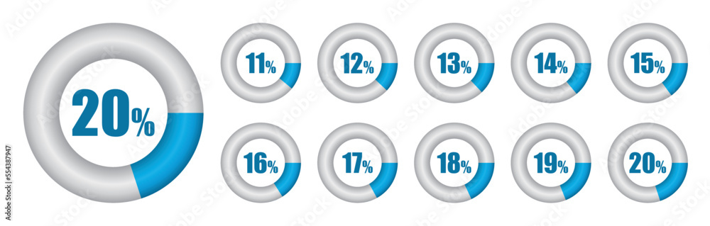 Vector set of Pie chart from 11 to 20 percent. Vector illustration ...