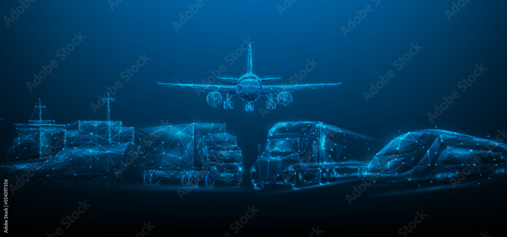 transportation logistic digital technology. blue dark background ...