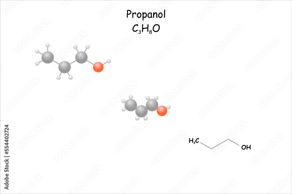 Stylized 2D molecule model/structural formula of propanol. Stock Vector ...