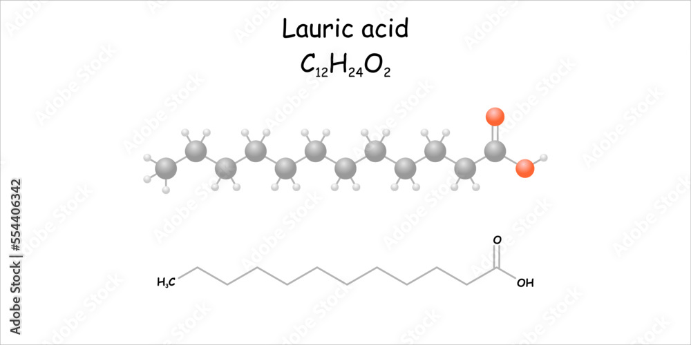 Stylized 2D molecule model/structural formula of lauric acid. 素材庫向量圖 ...