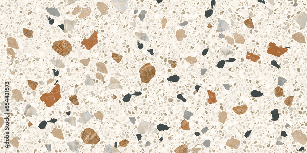Terrazzo seamless pattern composed of pieces of granite, quartz, glass ...