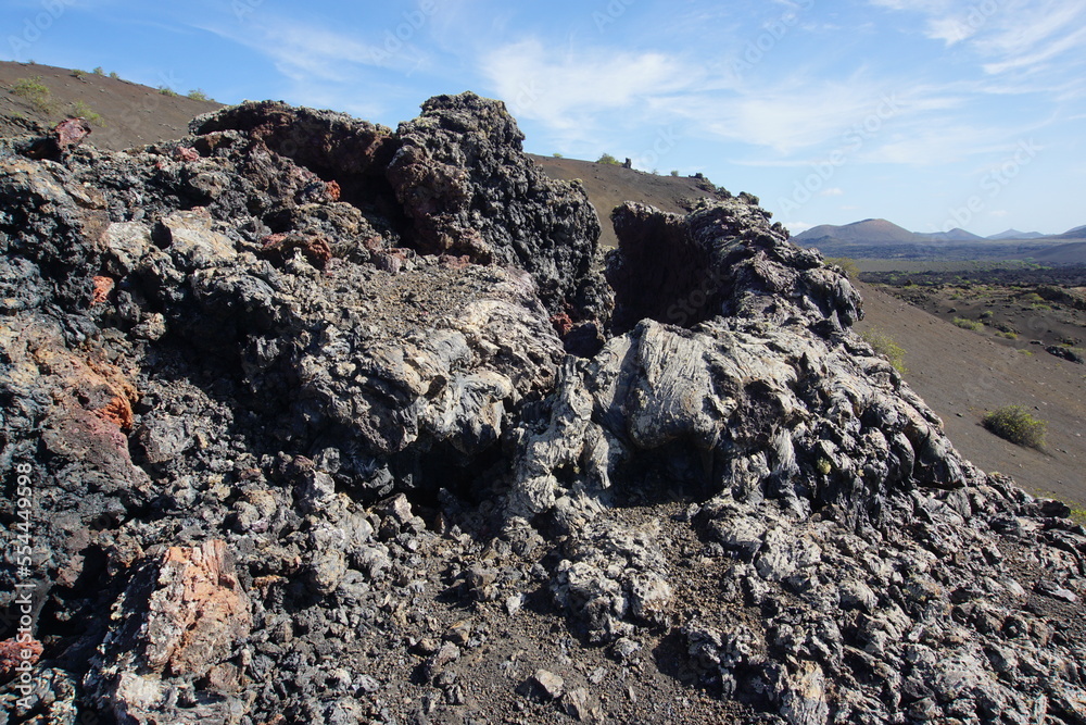 Volcanic landscapes of Lanzarote. Solidified lava, lava chimney, lava ...