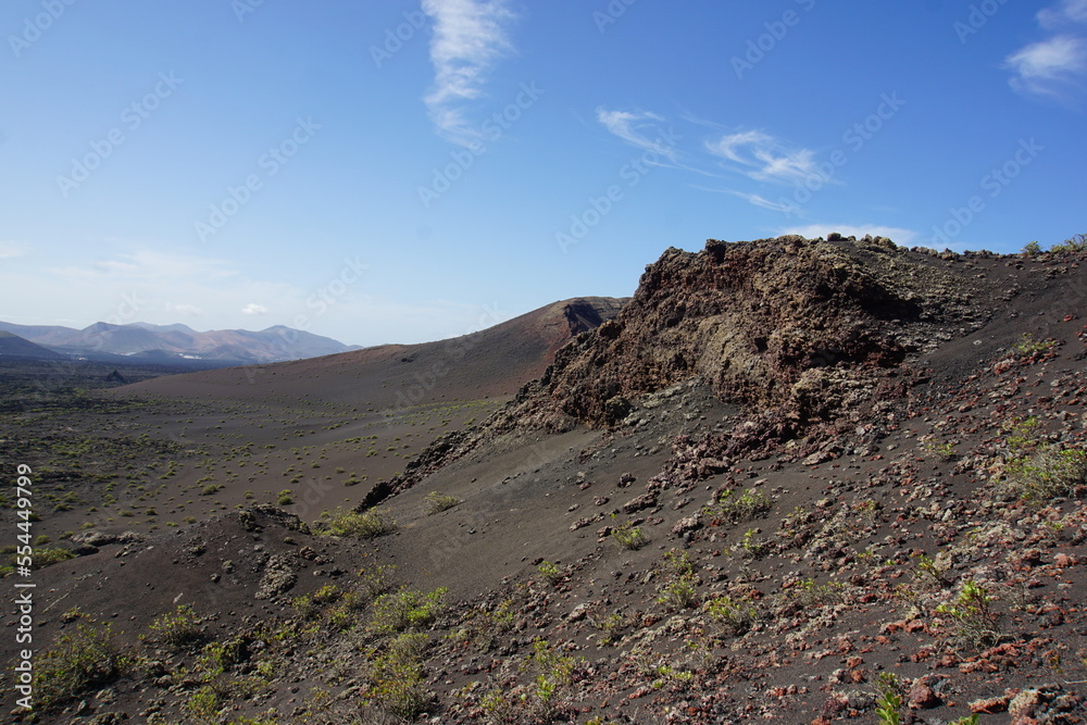 Volcanic landscapes of Lanzarote. Solidified lava, lava chimney, lava ...