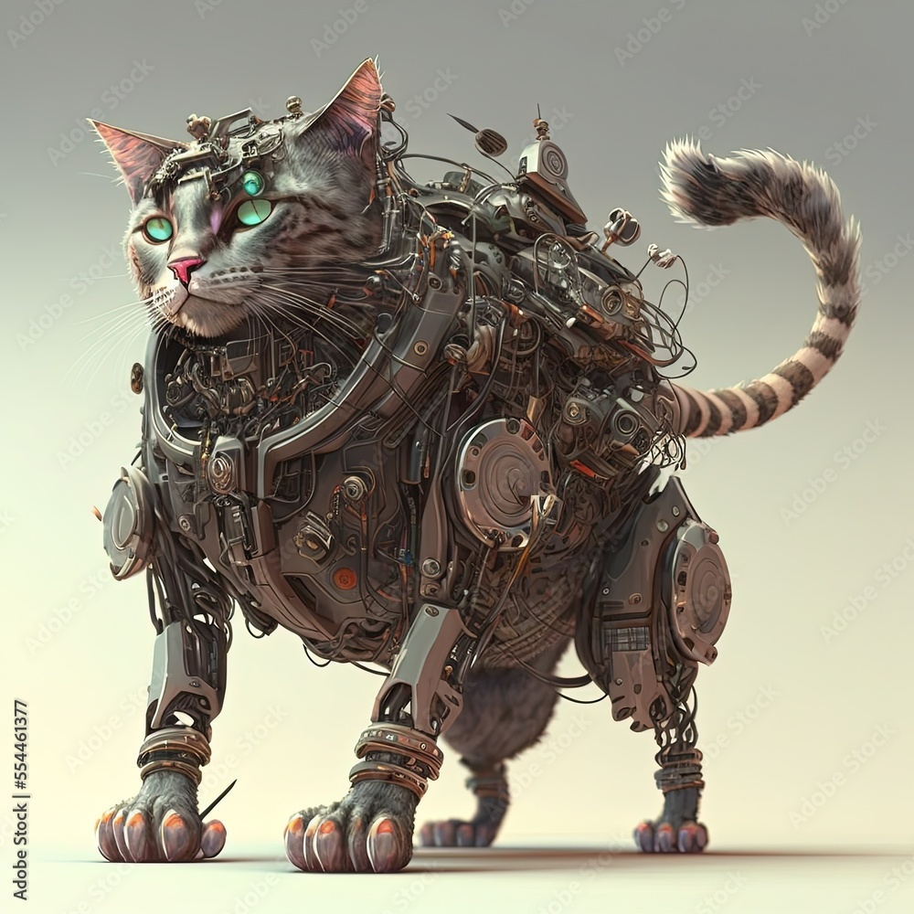 Stock-Illustration „Cat robot standing, Futuristic knight, mechanical ...