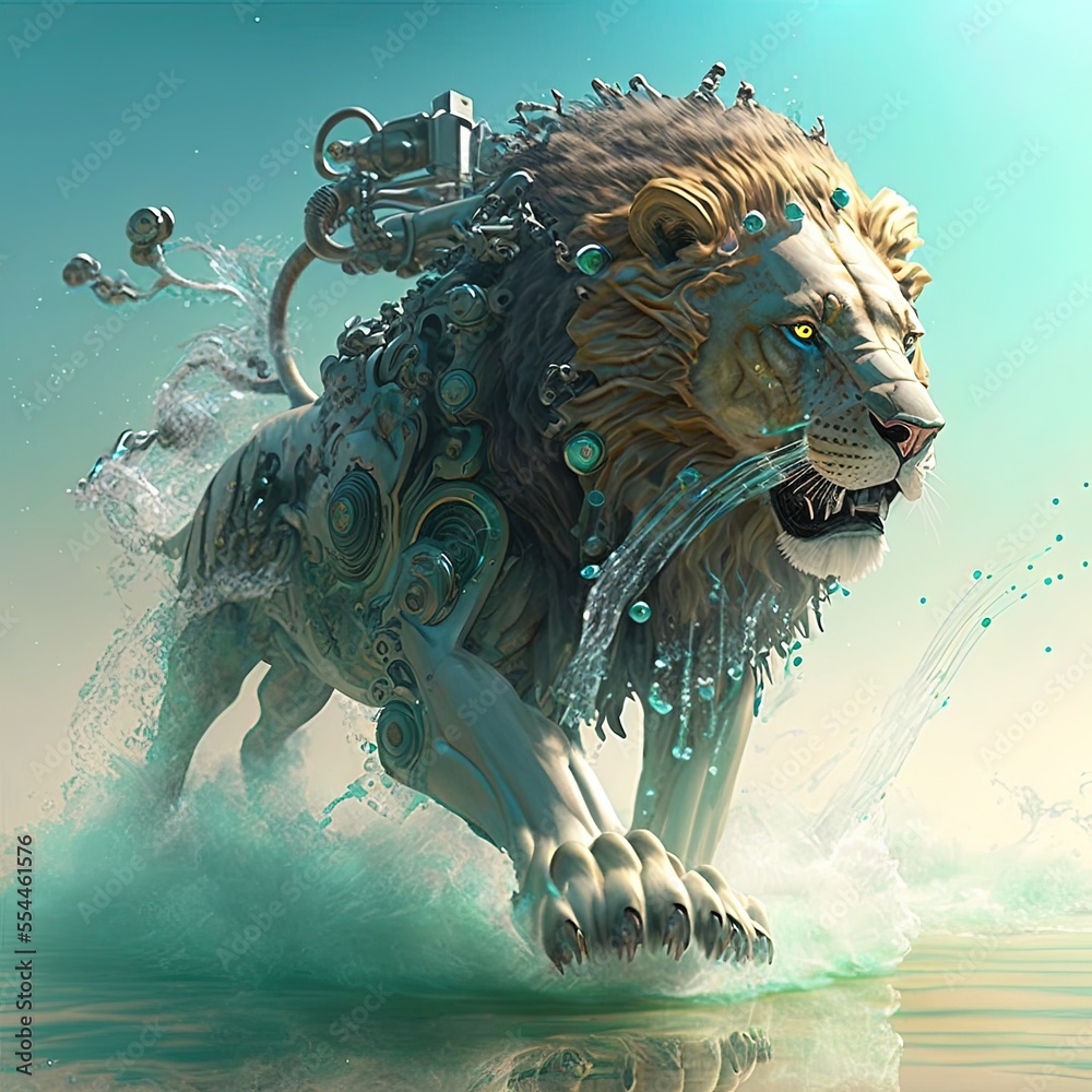 Futuristic lion knight, mechanical robot warrior, future warrior ...