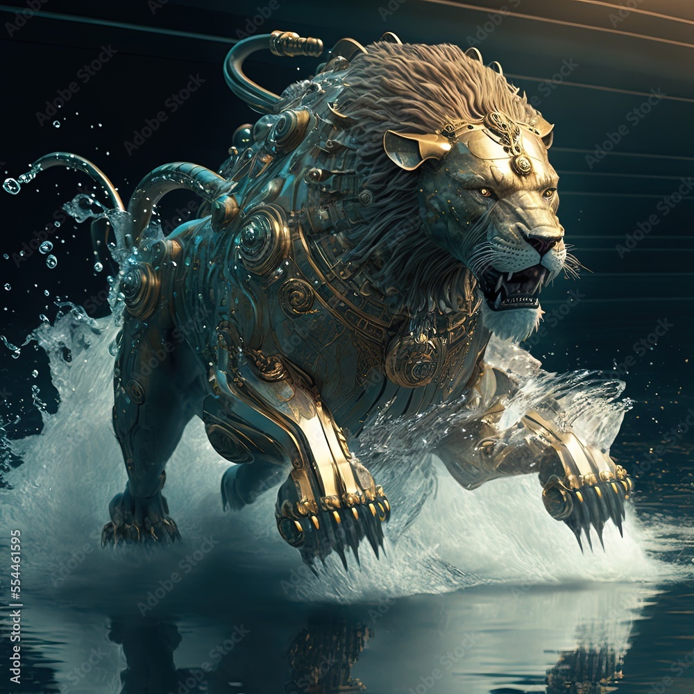 Futuristic lion knight, mechanical robot warrior, future warrior ...