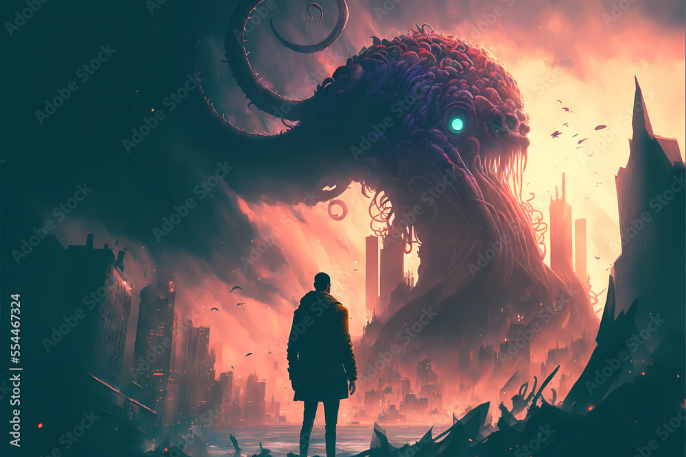Giant Monster Over City
