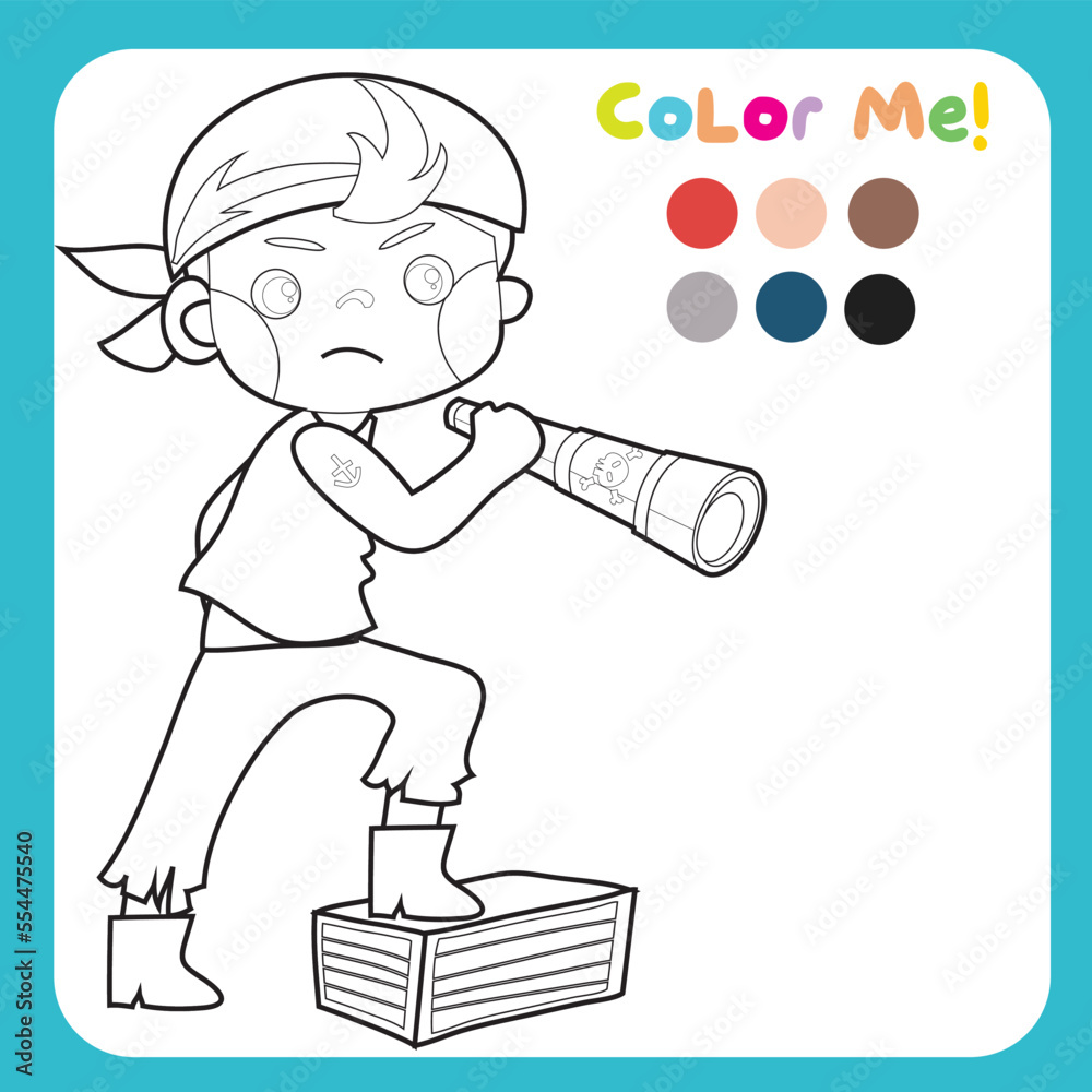 Coloring pirate worksheet for children. Educational printable worksheet ...